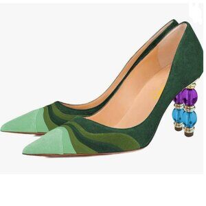 XYD | Shoes | Xyd Green Gradient Wave Pointed Toe Party Pumps Jewelry ...